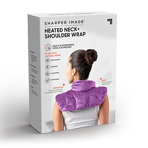 SHARPER IMAGE Warm & Cooling Herbal Aromatherapy Neck & Shoulder Plush Wrap Pad for Soothing Muscle Pain and Tension Relief Therapy, 100% Natural Lavender & Herb Spa Blend, Holiday Gift