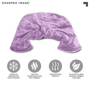 SHARPER IMAGE Warm & Cooling Herbal Aromatherapy Neck & Shoulder Plush Wrap Pad for Soothing Muscle Pain and Tension Relief Therapy, 100% Natural Lavender & Herb Spa Blend, Holiday Gift