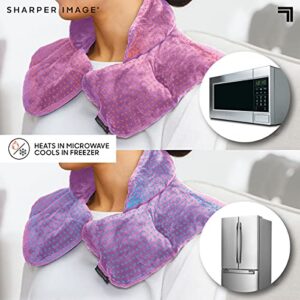 SHARPER IMAGE Warm & Cooling Herbal Aromatherapy Neck & Shoulder Plush Wrap Pad for Soothing Muscle Pain and Tension Relief Therapy, 100% Natural Lavender & Herb Spa Blend, Holiday Gift