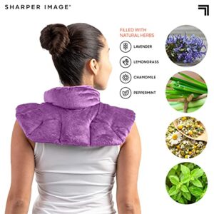 SHARPER IMAGE Warm & Cooling Herbal Aromatherapy Neck & Shoulder Plush Wrap Pad for Soothing Muscle Pain and Tension Relief Therapy, 100% Natural Lavender & Herb Spa Blend, Holiday Gift