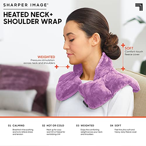 SHARPER IMAGE Warm & Cooling Herbal Aromatherapy Neck & Shoulder Plush Wrap Pad for Soothing Muscle Pain and Tension Relief Therapy, 100% Natural Lavender & Herb Spa Blend, Holiday Gift