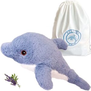 weighted stuffed animal heating pad – lavender scented plush dolphin – microwavable stuffed animal – dolphin gifts for kids adults – large stuffed dolphin toy