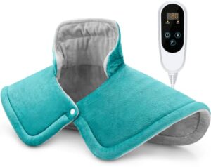 heating pad for neck and shoulders, 2lb weighted neck heating pad for back pain relief, 6 heat settings 4 auto-off, gifts for women men mom for christmas, birthday, mothers day,17″x23″ blue