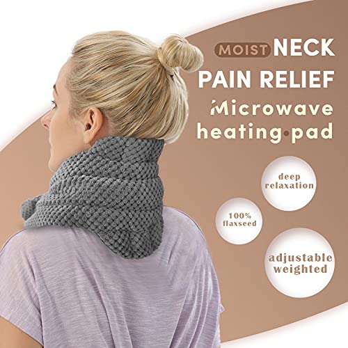 UNCN Neck Heating Pad with Washable Cover 29*6.6" for Neck Pain Relief and Shoulders Microwavable Wraps Thermacare Heat Pack Moist Warmer Brace Hot Pillow Headache Cordless Portable(Grey)