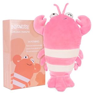 infowush microwave wireless heating pad for pain relief,lobster plush heating pad with removable lavender scented, heatable stuffed animal,hot therapy for cramps,back,and neck pink