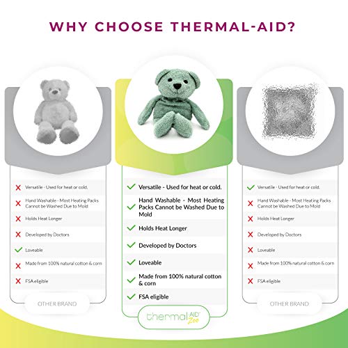 Thermal-Aid Zoo — Hunter The Green Bear — Kids Hot and Cold Pain Relief Heating Pad Microwavable Stuffed Animal and Cooling Pad — Easy Wash, Natural Sleep Aid — Pregnancy Must-Haves for Baby