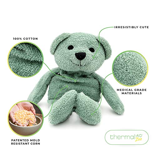 Thermal-Aid Zoo — Hunter The Green Bear — Kids Hot and Cold Pain Relief Heating Pad Microwavable Stuffed Animal and Cooling Pad — Easy Wash, Natural Sleep Aid — Pregnancy Must-Haves for Baby