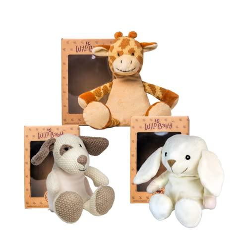 WILD BABY Giraffe, Dog and Bunny Stuffed Animal Bundle - Heatable Microwaveable Plush Pal with Aromatherapy Lavender Scent for Kids