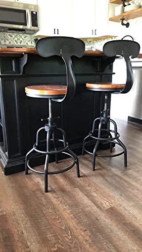 LOKKHAN Adjustable Swivel Kitchen Counter Stool with Backs-20.47"-25.59" Tall Rustic Farmhouse Industrial Bar Stools Set of 2 Breakfast Dining Cafe Stool,Welded Legs Black Metal Wooden Seat