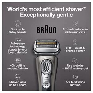 Braun Electric Razor for Men, Waterproof Foil Shaver, Series 9 9385cc, Wet & Dry Shave, With Pop-Up Beard Trimmer for Grooming, Clean & Charge SmartCare Center and Leather Travel Case, Black