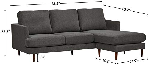 Amazon Brand – Rivet Goodwin Modern Reversible Sectional Sofa Couch, 88.6"W, Charcoal Grey