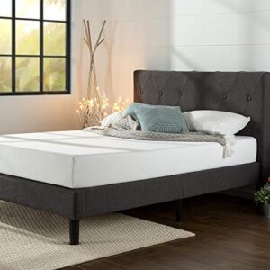 zinus shalini upholstered platform bed frame / mattress foundation / wood slat support / no box spring needed / easy assembly, dark grey, king