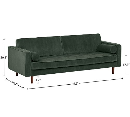 Amazon Brand – Rivet Aiden Mid-Century Modern Tufted Velvet Sofa Couch (86.6"W) - Hunter Green