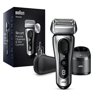 braun electric razor for men, series 8 8457cc electric foil shaver with precision beard trimmer, cleaning & charging smartcare center, galvano silver