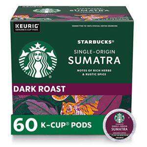 starbucks k-cup coffee pods—dark roast coffee—sumatra for keurig brewers—100% arabica—6 boxes (60 pods total)