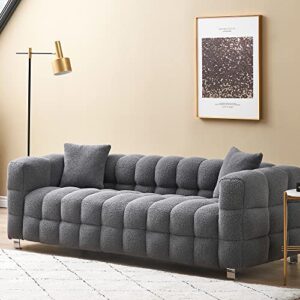 dolonm modern sofa couch with metal legs upholstered tufted 3 seater couch with 2 pillows decor furniture for living room, bedroom, office, 80 inch wide (grey-teddy)