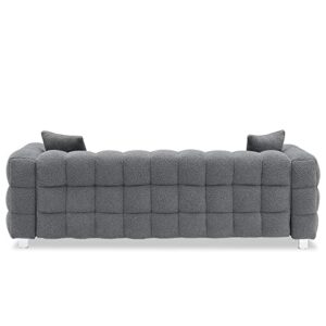 Dolonm Modern Sofa Couch with Metal Legs Upholstered Tufted 3 Seater Couch with 2 Pillows Decor Furniture for Living Room, Bedroom, Office, 80 Inch Wide (Grey-Teddy)