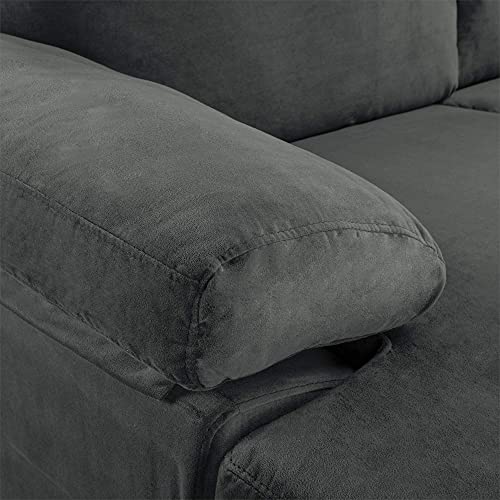 Casa Andrea Milano Modern Sectional Sofa L Shaped Velvet Couch, with Extra Wide Chaise Lounge and Gold Legs, Large, Dark Grey