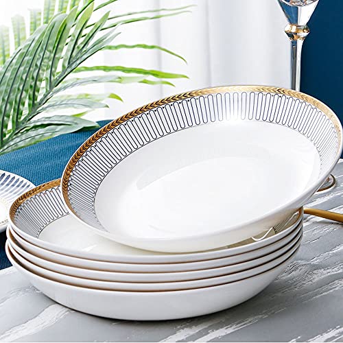 KOWMcp Dinner Plates Porcelain Dinner Plates with Golden Rim for Restaurant, Stackable Ceramic White Round Plate,Simple to Clean (Size : B)