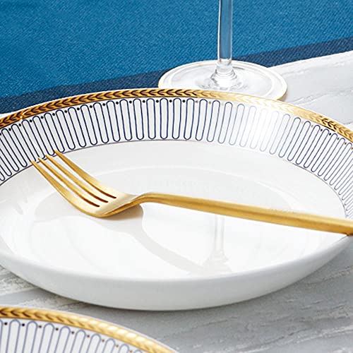 KOWMcp Dinner Plates Porcelain Dinner Plates with Golden Rim for Restaurant, Stackable Ceramic White Round Plate,Simple to Clean (Size : B)