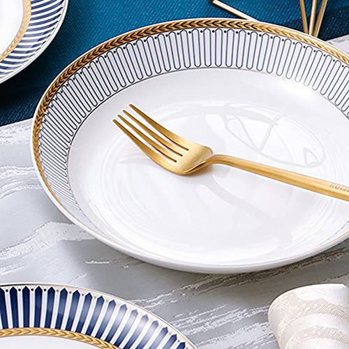 KOWMcp Dinner Plates Porcelain Dinner Plates with Golden Rim for Restaurant, Stackable Ceramic White Round Plate,Simple to Clean (Size : B)