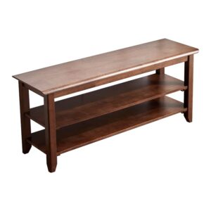 espsent solid wood entryway storage bench with open shelves, hallway foyer shoe bench end of bed bench