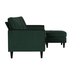 CosmoLiving Strummer Modern Reversible Sectional Couch Upholstered in Green Velvet Fabric with Floating Ottoman