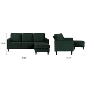 CosmoLiving Strummer Modern Reversible Sectional Couch Upholstered in Green Velvet Fabric with Floating Ottoman