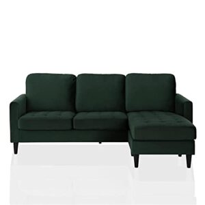 CosmoLiving Strummer Modern Reversible Sectional Couch Upholstered in Green Velvet Fabric with Floating Ottoman