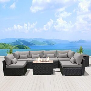 Dineli Patio Furniture Sectional Sofa with Gas Fire Pit Table Outdoor Patio Furniture Sets Propane Fire Pit (Light Gray-Rectangular Table)