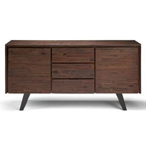 SIMPLIHOME Lowry SOLID ACACIA WOOD 60 inch Modern Industrial Sideboard Buffet and Wine Rack in Distressed Charcoal Brown features 2 Doors, 3 Drawers and 2 Cabinets with Large storage spaces