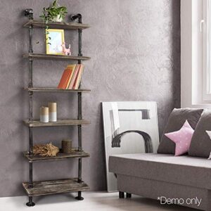 Diwhy 24”Width Industrial Pipe Shelves Rustic Modern Wood Ladder Bookcase with Metal Frame,Pipe Wall Shelf,Wood Storage,Home Decor,Display Shelving,Retro Floating Wood Shelving,6 Layer Bookshelf