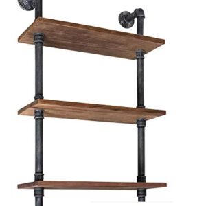 Diwhy 24”Width Industrial Pipe Shelves Rustic Modern Wood Ladder Bookcase with Metal Frame,Pipe Wall Shelf,Wood Storage,Home Decor,Display Shelving,Retro Floating Wood Shelving,6 Layer Bookshelf