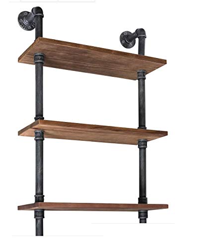 Diwhy 24”Width Industrial Pipe Shelves Rustic Modern Wood Ladder Bookcase with Metal Frame,Pipe Wall Shelf,Wood Storage,Home Decor,Display Shelving,Retro Floating Wood Shelving,6 Layer Bookshelf