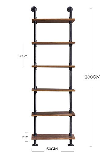 Diwhy 24”Width Industrial Pipe Shelves Rustic Modern Wood Ladder Bookcase with Metal Frame,Pipe Wall Shelf,Wood Storage,Home Decor,Display Shelving,Retro Floating Wood Shelving,6 Layer Bookshelf