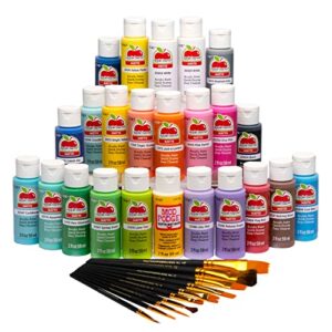 apple barrel art lessons paint and brush set, 34 pc kit including 23 2 fl oz apple barrel acrylic paint colors, 1 2 fl oz bottle of mod podge matte, 10 folkart brushes, 6 video lessons and more