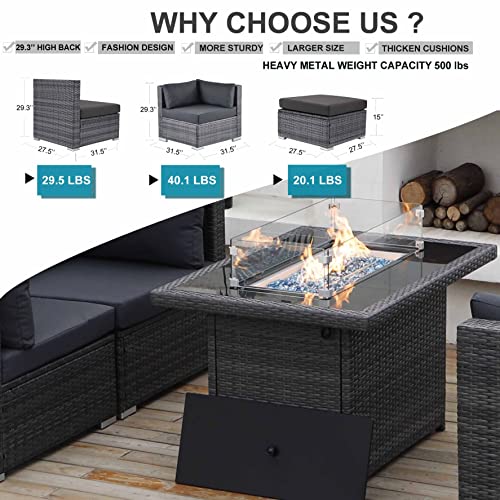 NICESOUL® 118.7''L- High Back Large Size PE Rattan Patio Furniture Sectional Sofa Sets with Cushions Outdoor Wicker Conversation Sets with Fire Pit Table CSA Approved