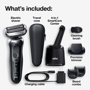 Braun Electric Razor for Men, Waterproof Foil Shaver, Series 7 7075cc, Wet & Dry Shave, With Beard Trimmer, Rechargeable, Clean & Charge SmartCare Center and Leather Travel Case Included, Black