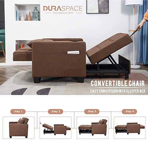 DURASPACE 39 Inch Sleeper Chair 3-in-1 Convertible Chair Bed Pull Out Sleeper Chair Beds Adjustable Single Armchair Sofa Bed with USB Ports, Side Pocket, Cup Holder for Small Space (Chestnut Brown)