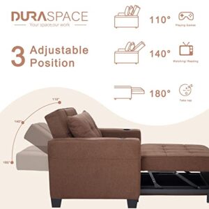 DURASPACE 39 Inch Sleeper Chair 3-in-1 Convertible Chair Bed Pull Out Sleeper Chair Beds Adjustable Single Armchair Sofa Bed with USB Ports, Side Pocket, Cup Holder for Small Space (Chestnut Brown)