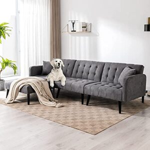 Oyerol Mid-Century Sectional Sofa Bed Convertible Sofa Bed Sleeper, L-Shaped Reversible Sectional Sofa Upholstered Comfy Couches for Living Room Lounge, Split-Back, Removable Armrests-Dark Grey