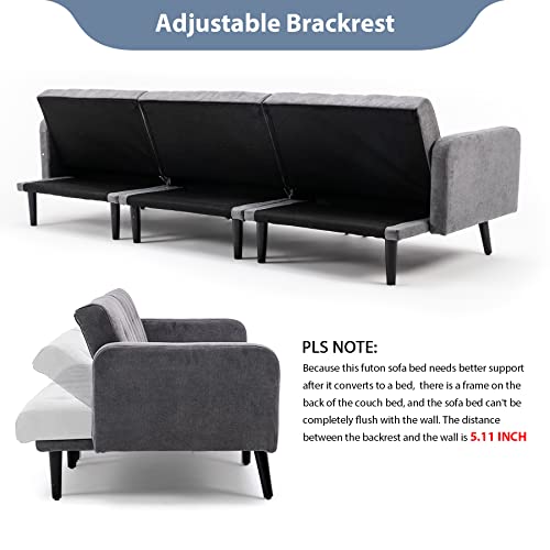 Oyerol Mid-Century Sectional Sofa Bed Convertible Sofa Bed Sleeper, L-Shaped Reversible Sectional Sofa Upholstered Comfy Couches for Living Room Lounge, Split-Back, Removable Armrests-Dark Grey