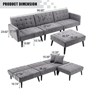 Oyerol Mid-Century Sectional Sofa Bed Convertible Sofa Bed Sleeper, L-Shaped Reversible Sectional Sofa Upholstered Comfy Couches for Living Room Lounge, Split-Back, Removable Armrests-Dark Grey