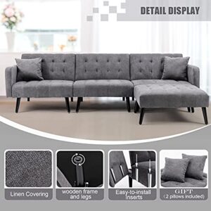 Oyerol Mid-Century Sectional Sofa Bed Convertible Sofa Bed Sleeper, L-Shaped Reversible Sectional Sofa Upholstered Comfy Couches for Living Room Lounge, Split-Back, Removable Armrests-Dark Grey