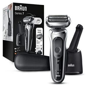 braun electric razor for men flex head foil shaver with precision beard trimmer, rechargeable, wet & dry, 4in1 smartcare center and travel case, silver