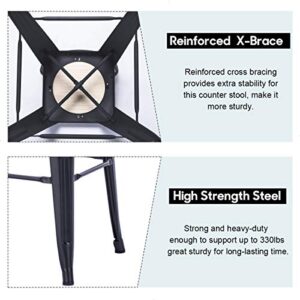 Alunaune 24” Metal Bar Stools Set of 4 Counter Height Barstools Industrial Counter Stool with Wood Top (Low Back,Matte Black)