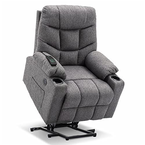 MCombo Electric Power Lift Recliner Chair Sofa for Elderly, 3 Positions, 2 Side Pockets and Cup Holders, USB Ports, Fabric 7286 (Medium Grey)