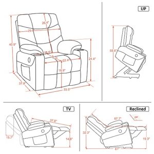 MCombo Electric Power Lift Recliner Chair Sofa for Elderly, 3 Positions, 2 Side Pockets and Cup Holders, USB Ports, Fabric 7286 (Medium Grey)