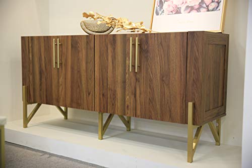 roomfitters 65” Wood TV Stand, 2 Door Media Console, Modern Credenza for Living Room, Mid Century Sideboard Buffet Cabinet, Japandi Entertainment Center with Storage (Walnut, Gold Legs)