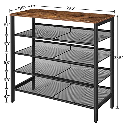 HOOBRO Shoe Rack, 5-Tier Shoe Storage Unit Flat & Slant Adjustable Shoe Organizer Shelf for 16 Pairs, Durable and Stable, for Entryway, Hallway, Closet, Dorm Room, Industrial, Rustic Brown BF01XJ01